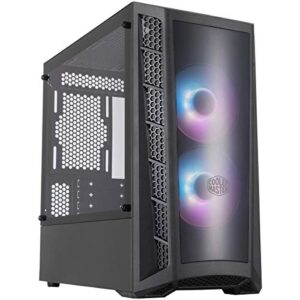 cooler master masterbox mb320l argb micro-atx with dual argb fans, darkmirror front panel, mesh front intake vents, tempered glass side panel & argb lighting system