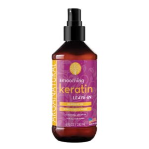 arganatural smoothing keratin leave-in conditioner, 8 fl oz / 250 ml spray bottle, smooth & detangle frizzy hair