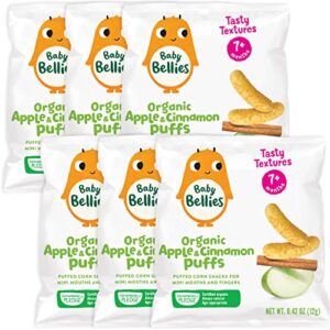 little bellies organic puffs baby snack, apple & cinnamon, pack of 6 individual snack packs, 0.42 ounce (pack of 6)