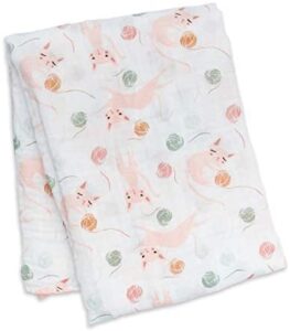 lulujo baby swaddle blanket| unisex softest 100% cotton muslin swaddle blanket| neutral receiving blanket for girls & boys | 47in x 47in kitty