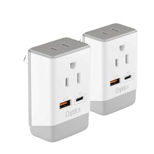 ceptics australia china new zealand power plug adapter 2 pack, qc 3.0 & pd, safe dual usb & usb-c - 2 usa socket for usa to australian new zealand fiji argentina, type i ap-16-2pk fast charging