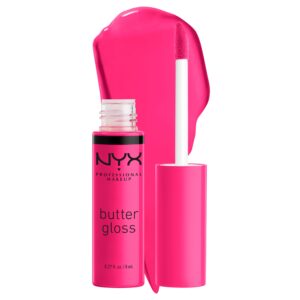 nyx professional makeup butter gloss, non-sticky lip gloss - summer fruit (hot pink)