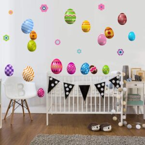 iarttop adorable easter eggs diy wall decal, colorful flower sticker for kids room nursery classroom wall art decor (30pcs)