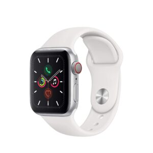 apple watch series 5 (gps + cellular, 40mm) - silver aluminum case with white sport band (renewed)