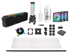 thermaltake pacific cl360 max d5c res/pump 16.8 million color rgb (alexa, razer chroma) software enabled copper radiator petg hard tube water cooling kit cl-w259-cu00sw-a