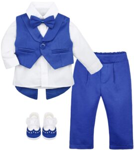 lilax baby boy gentleman tuxedo outfit infant 4 piece set 0-3 months royal blue