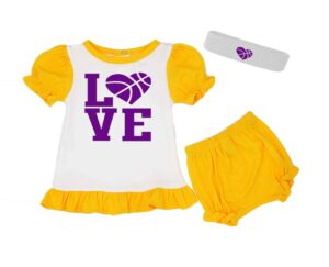 love basketball baby girl outfit, basketball baby gift set (3-6m, yellow)