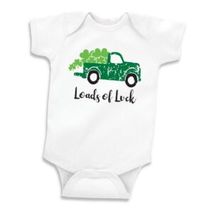 baby loads of luck vintage truck st. patrick's day bodysuit (12-18 months, short sleeve)