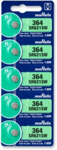 murata 364 battery sr621sw 1.55v silver oxide watch button cell (5 batteries)