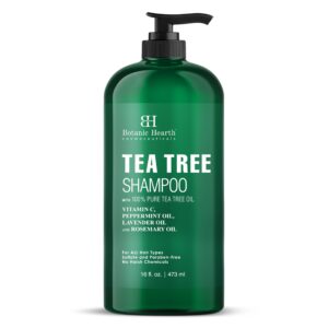 botanic hearth tea tree shampoo, vitamin c, peppermint, lavender and rosemary oil, fights dandruff and dry scalp, 16 fl oz