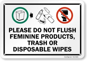 smartsign 7 x 10 inch “please do not flush feminine products, trash or disposable wipes” bathroom etiquette sign, 55 mil hdpe plastic, multicolor, made in usa