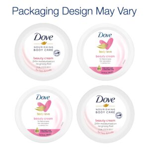 dove body love beauty cream, lightweight, fast-absorbing face and body cream for normal to dry skin, 24-hour moisture, luxuriously scented face cream, hand & body lotion, 5.07 fl oz (pack of 3)