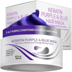 vitamins keratin purple hair mask - violet blue protein deep conditioner treatment - toner for blonde platinum silver gray ash or brown colored dry and damaged brassy hair