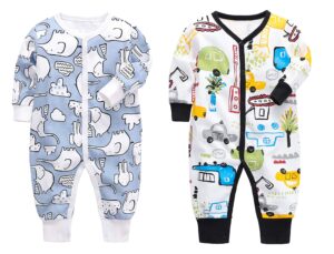 chubbybun baby 2-pack cotton footless long sleeve romper jumpsuit sleep and play (boy, 18-24 months)