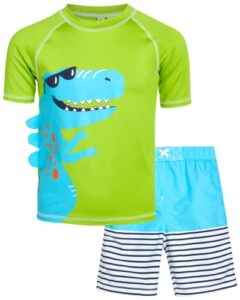 wippette baby boy rash guard swimsuit set – 2-piece upf 50+ dinosaur bathing suit for boys (infant/toddler/boy), size 12 months, bluedino