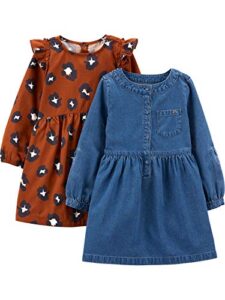 simple joys by carter's girls' 2-pack long-sleeve dress set, chambray/cheetah, 5t