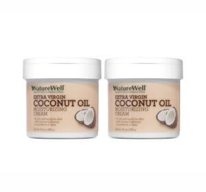 nature well extra virgin coconut oil moisturizing cream for face & body, restores skin's moisture barrier, provides intense hydration for dry skin, fast-absorbing, non greasy, 2 pack - 10 oz each