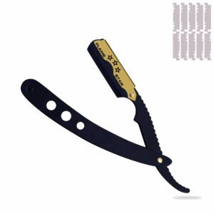 black gold barber staright edge salon hair cut razor 100% stainless steel with 10 blades by "flame star"