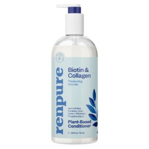 renpure plant based biotin and collagen thickening volume conditioner - leaves hair looking luscious - gentle formula - dye, cruelty and paraben free - recyclable, pump bottle design - 24 fl oz