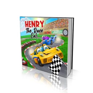 personalized storybook by dinkleboo - "the race car" - for kids aged 0-8 years old - a story about your child wanting to be the fastest racing car when they grow up - soft cover (8"x 8")