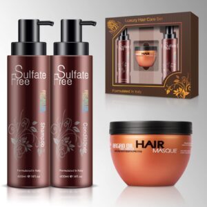 nuspa moroccan argan oil hair care set - sulfate free for damaged, dry, frizzy, color safe, keratin treated hair with long lasting shine