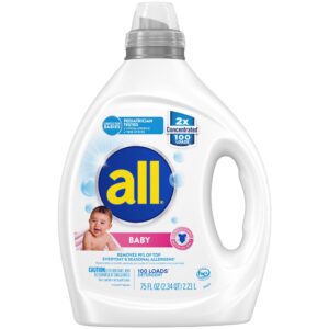 all liquid laundry detergent, gentle for baby, hypoallergenic & free of dyes, 2x concentrated, 100 loads