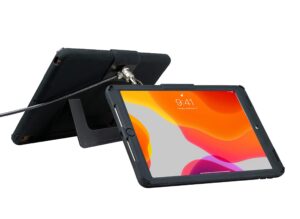 security tablet case – cta’s security case with kickstand - rugged silicone jacket and anti-theft galvanized steel cable for ipad 7th/8th/9th gen 10.2” - black (pad-sckt10)