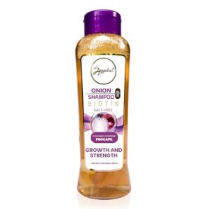 anyeluz onion shampoo, cleanses and reduces oiliness, provides shine and ideal for all hair types, contains natural extracts, salt and paraben free