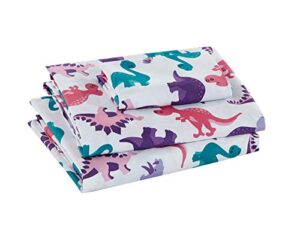 sheet set dinosaur land pink for girls and kids purple turquoise pink dinosaurs print new # dinosaur land pink (crib sheet)