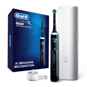 oral-b genius x limited rechargeable electric toothbrush with 1 replacement brush head, travel case, midnight black