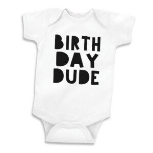 bump and beyond designs baby-boys first birthday shirt, birthday dude white, 12-18 months, short sleeve