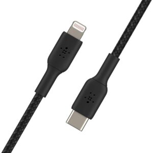 belkin boostcharge nylon braided usb c to lightning cable 3.3ft/1m - mfi certified 18w power delivery iphone charger cord - apple charger usb c cable - fast charging for iphone 14, iphone 13 - black