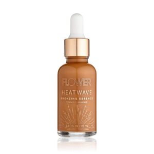 flower beauty by drew barrymore heatwave bronzing essence liquid highlighter + illuminator bronzer drops - radiant + natural glow finish - oil-free formula - buildable coverage