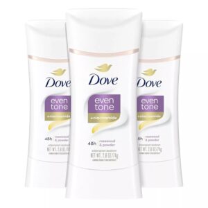 dove even tone antiperspirant deodorant for uneven skin tone restoring powder sweat block for all-day fresh feeling 2.6 oz 3 count