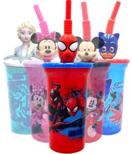 marvel super hero spiderman water tumbler with 3d character head straw drinkware - safe bpa free bottles, easy to clean, perfect gifts for kids boys girls toddlers for home travel goodies