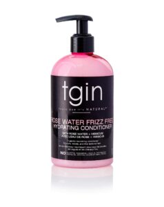 tgin rose water frizz-free hydrating conditioner, for curly, coily and wavy hair, with rose water and acai berry, moisturizes low porosity hair, 13 oz