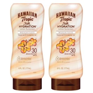 hawaiian tropic weightless hydration lotion sunscreen spf 30, 6oz twin pack | oil free sunscreen, hawaiian tropic sunscreen spf 30, oxybenzone free sunscreen, body sunscreen pack, 6oz each