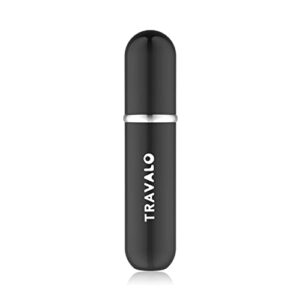 travalo classic perfume atomizer - u refill system - elegant metal travel atomiser - tsa flight approved portable mini refillable empty spray bottle - glass-free scent pump case - black 0.17 oz / 5ml