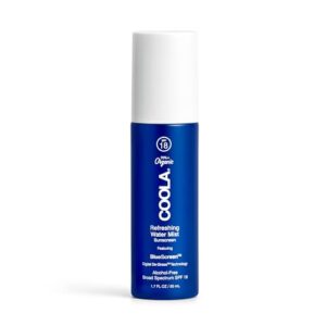 coola organic refreshing water mist face moisturizer with spf 18, dermatologist tested face sunscreen with plant-derived bluescreen digital de-stress technology, 1.7 fl oz