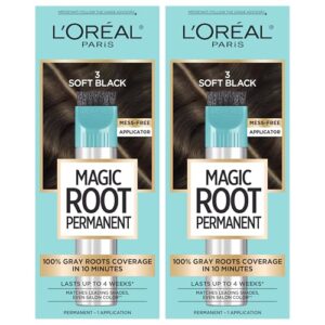 l'oreal paris magic root rescue 10 minute root hair coloring kit, permanent hair color with quick precision applicator, 100 percent gray coverage, 3 soft black, 2 count