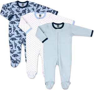 the peanutshell baby sleeper set for boys or girls | 3 pack in dinosaur, solid blue & dots | newborn to 9m footed pajamas (newborn)