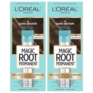 l'oreal paris magic root rescue 10 minute root hair coloring kit, permanent hair color with quick precision applicator, 100 percent gray coverage, 4 dark brown, 2 count