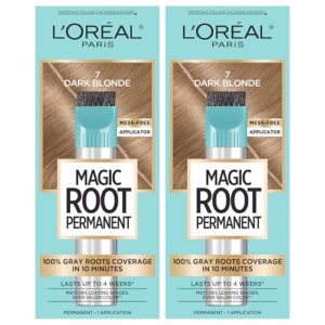 l’oréal paris magic root permanent hair color, 10 minute hair dye kit to rescue roots with 100% gray hair coverage, 7 dark blonde, 2 pack (packaging may vary)