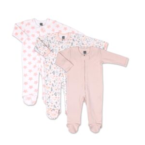 the peanutshell baby sleepers for girls set of 3-0-3 months baby clothes, soft cotton girl footed pajamas, newborns & infants clothes gift set - flower pink