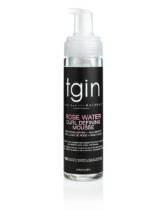 tgin rose water defining mousse for curly, coily and wavy hair, moisturizes and defines curls, 8 fl oz