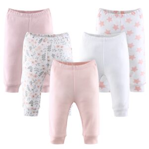 the peanutshell 5 pack baby girl pants set - 100% cotton toddler pants for girls, newborn clothes for toddlers and babies - flower pink