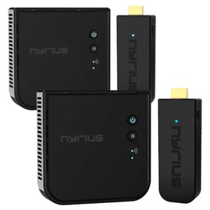 nyrius aries pro+ wireless hdmi video transmitter & receiver to stream 1080p video up to 165ft from laptop, pc, cable box, game console, dslr camera to a tv, projector - 2 pack