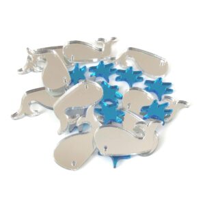 super cool creations whale & blue spurt shaped crafting mirrors, set of 10, many colours, shatterproof acrylic, duck egg blue, pack of 10 x 4cm