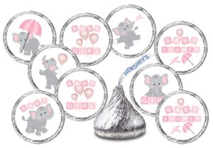 324 elephants pink girl baby shower favors stickers for baby shower or baby sprinkle party decorations, baby shower pink favors, baby shower labels, its a girl kisses. candy not included. made in usa