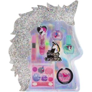 townley girl unicorn makeup set with 8 pieces, including lip gloss, nail polish, body shimmer and more in unicorn bag, ages 3+ for parties, sleepovers and makeovers